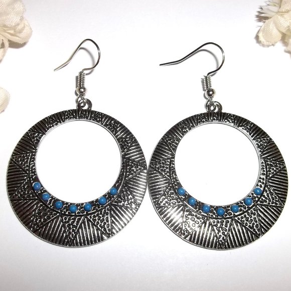 Fashion Jewelry | Jewelry | Hoop Earring Blue Silver Southwestern ...